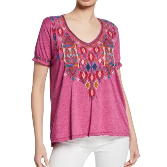 Johnny Was | Tops | Johnny Was Etienne Embroidered Tee Xs Pink Vneck ...